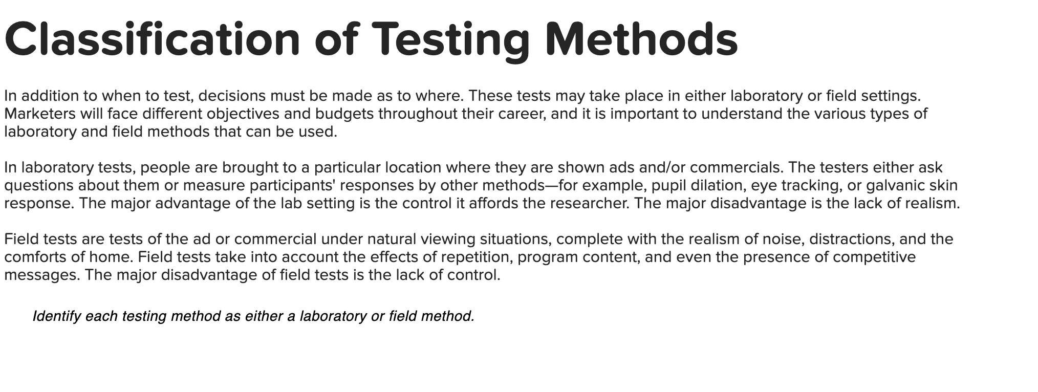 Solved Classification Of Testing Methods In Addition To When 4530
