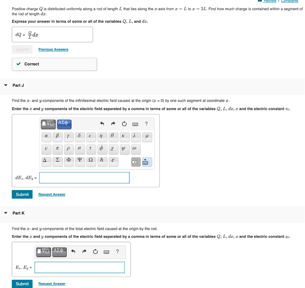 Solved Review Constants Positive charge Q is distributed | Chegg.com