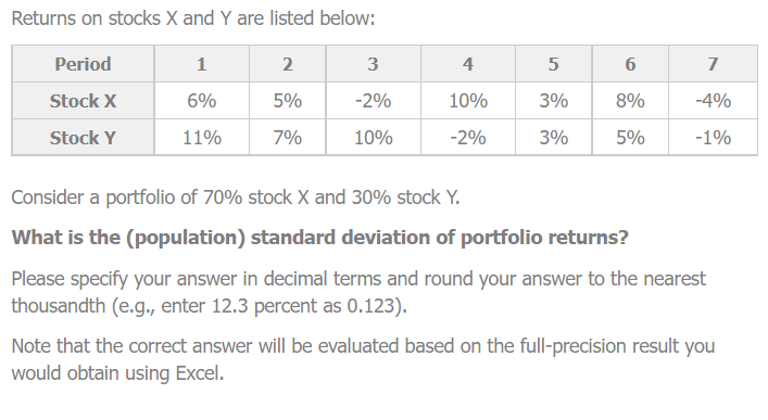 Solved Returns on stocks X and Y are listed below: Period 1 | Chegg.com