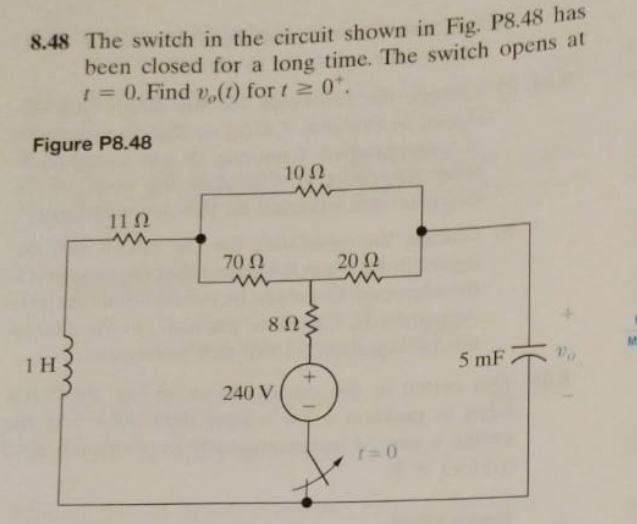 Solved 8.48 The switch in the circuit shown in Fig. P8.48 | Chegg.com