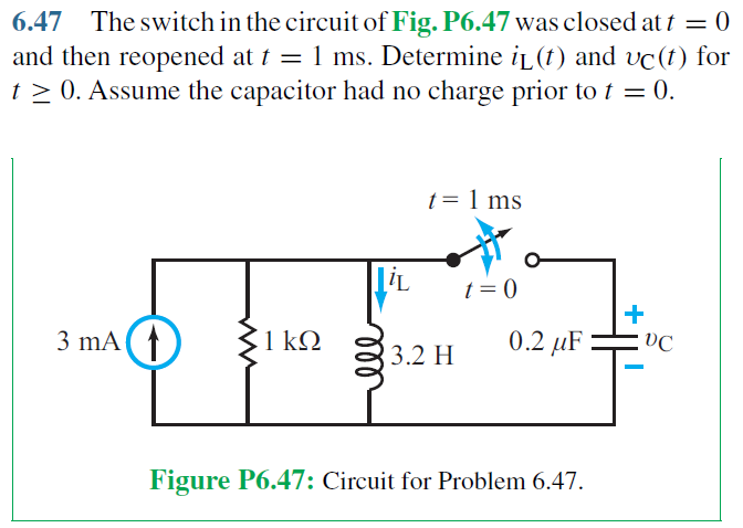 Solved 6.47 The switch in the circuit of Fig. P6.47 was | Chegg.com