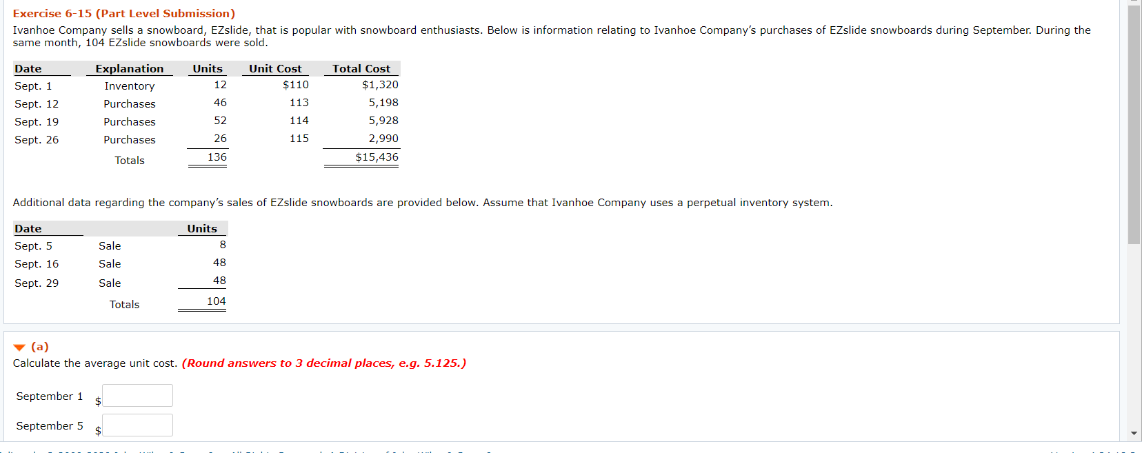Solved Exercise 6-15 (Part Level Submission) Ivanhoe Company | Chegg.com