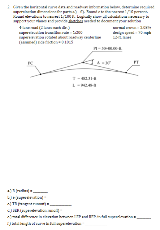 2. Given the horizontal curve data and roadway | Chegg.com