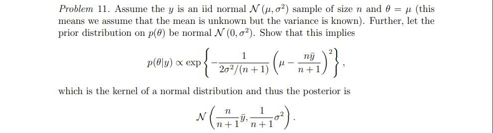 Solved Problem 11. Assume the y is an iid normal N(μ,σ2) | Chegg.com