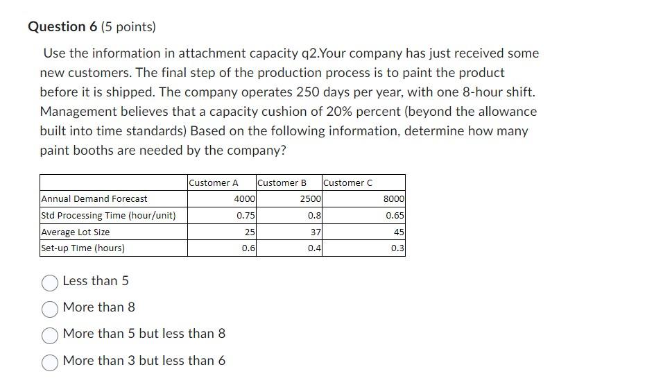 Solved Question 6 (5 points) Use the information in | Chegg.com