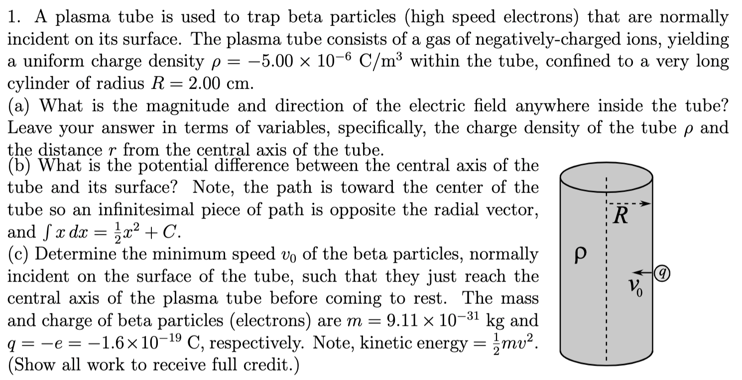 Solved A plasma tube is used to trap beta particles | Chegg.com