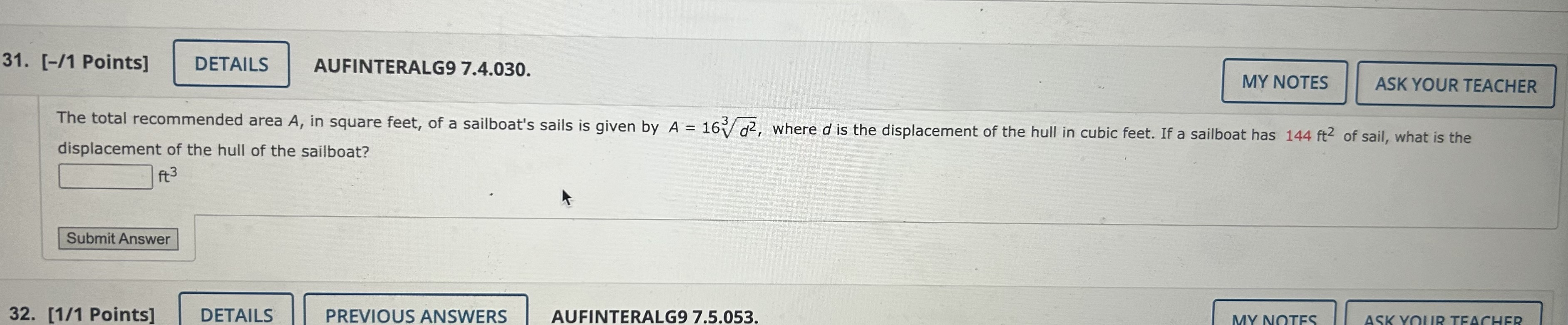 Solved displacement of the hull of the sailboat? ft3 | Chegg.com