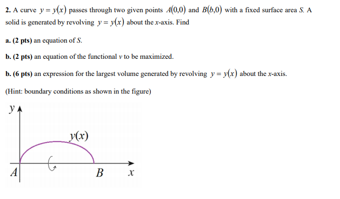 Solved 2. A curve y = y(x) passes through two given points | Chegg.com