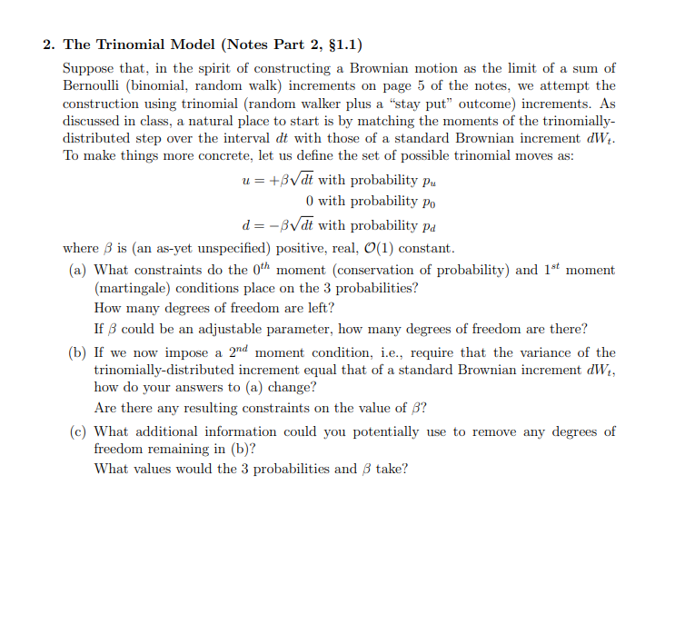 Solved The Trinomial Model (Notes Part 2, §1.1) Suppose | Chegg.com