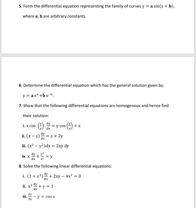 Solved 5. Form the differential equation representing the | Chegg.com