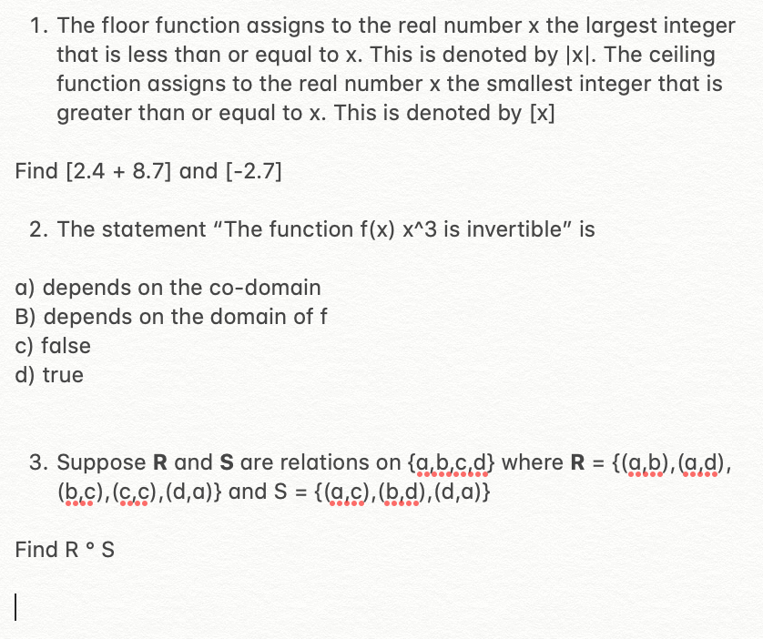 Solved 1. The floor function assigns to the real number x | Chegg.com