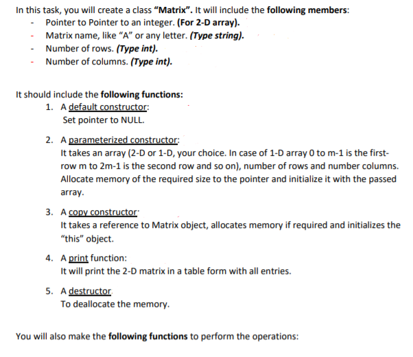 Solved In this task, you will create a class "Matrix". It | Chegg.com