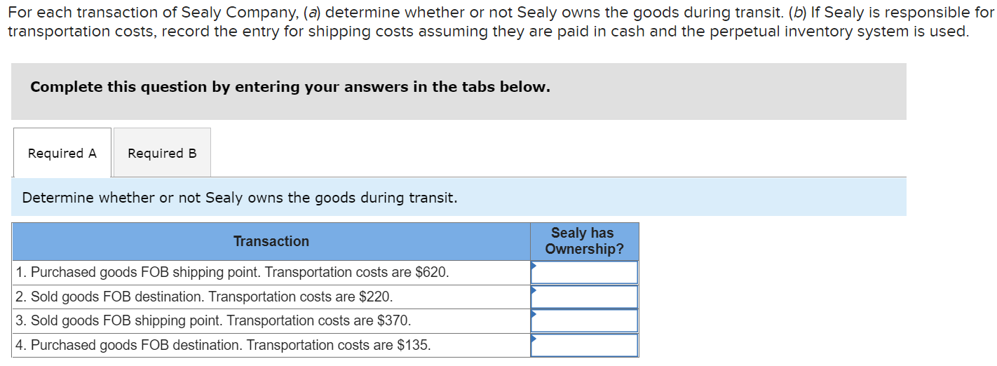Solved For each transaction of Sealy Company, (a) determine | Chegg.com