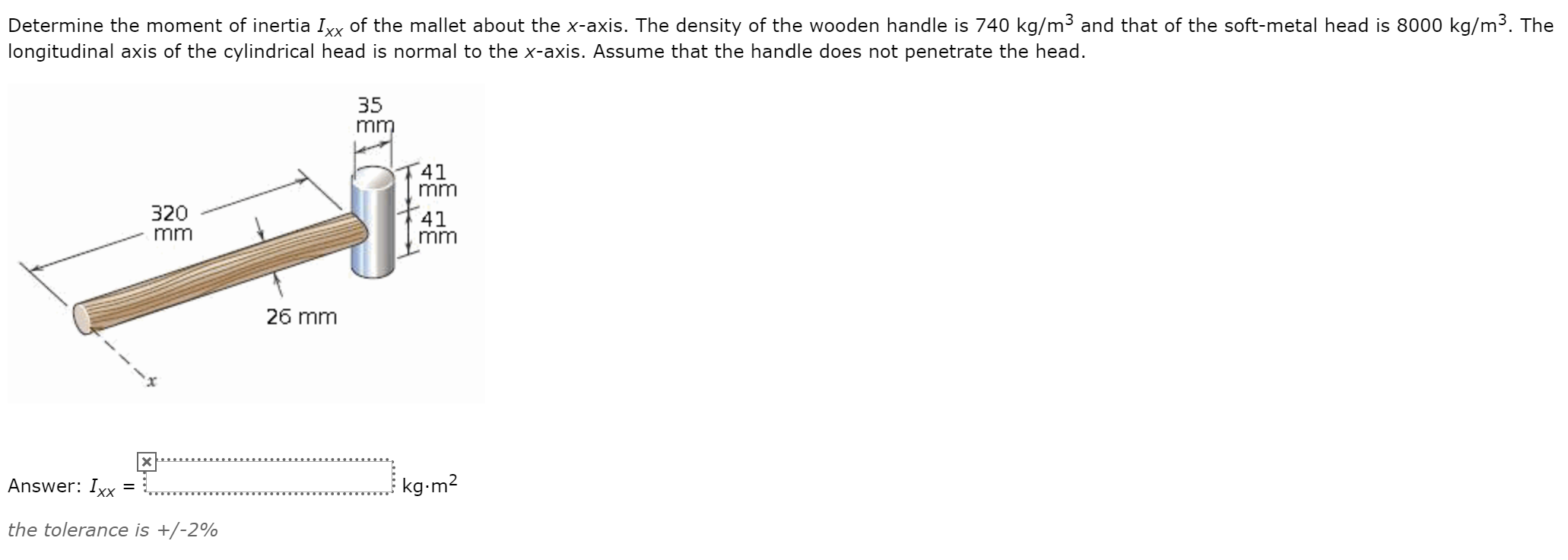 Solved Determine the moment of inertia Ixx of the mallet | Chegg.com