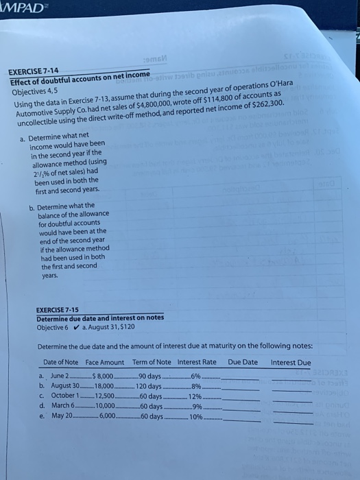 Solved MPAD EXERCISE 7-14 Effect of doubtful accounts on net | Chegg.com