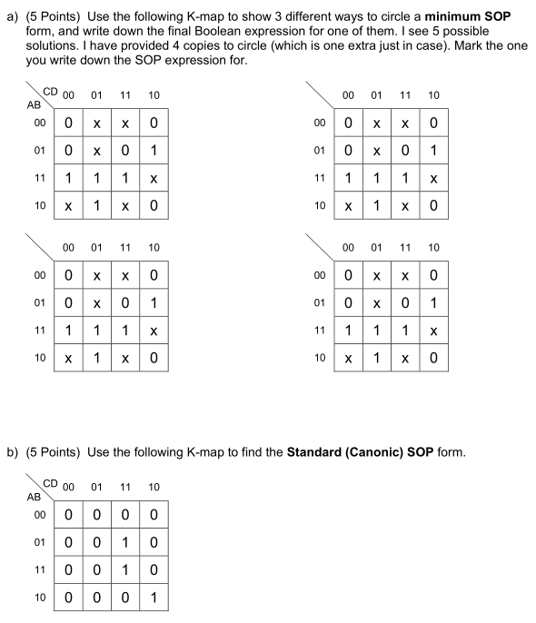 Solved a) (5 Points) Use the following K-map to show 3 | Chegg.com