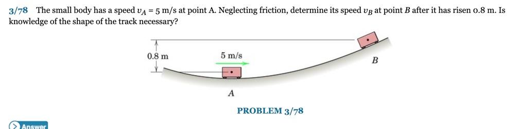 Solved 3/78 The small body has a speed vA = 5 m/s at point | Chegg.com
