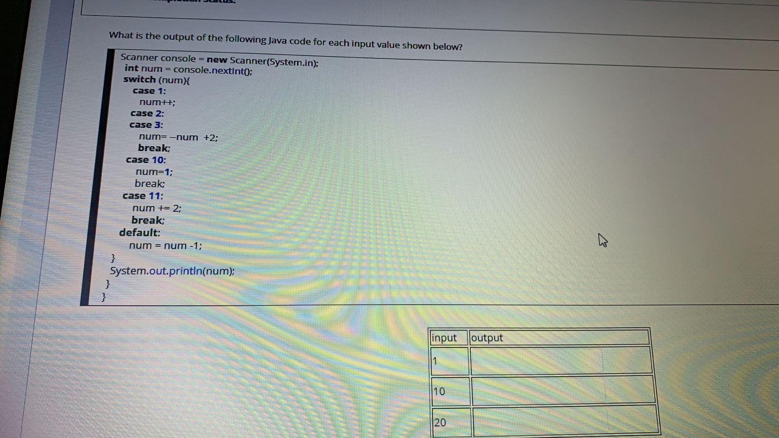 Solved What is the output of the following Java code for | Chegg.com
