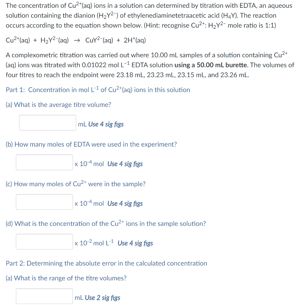 Solved The concentration of Cu2+(aq) ions in a solution can | Chegg.com