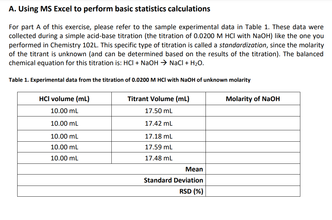 Solved How would I calculate molarity for the data table | Chegg.com