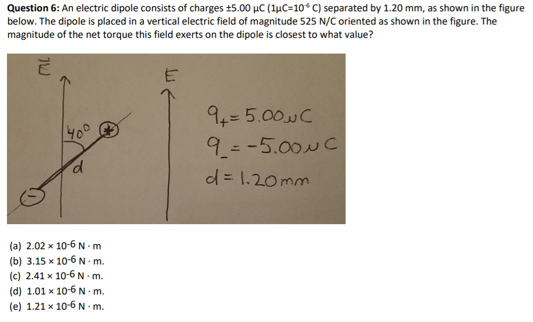Solved An electric dipole consists of charges ±5.00 µC | Chegg.com