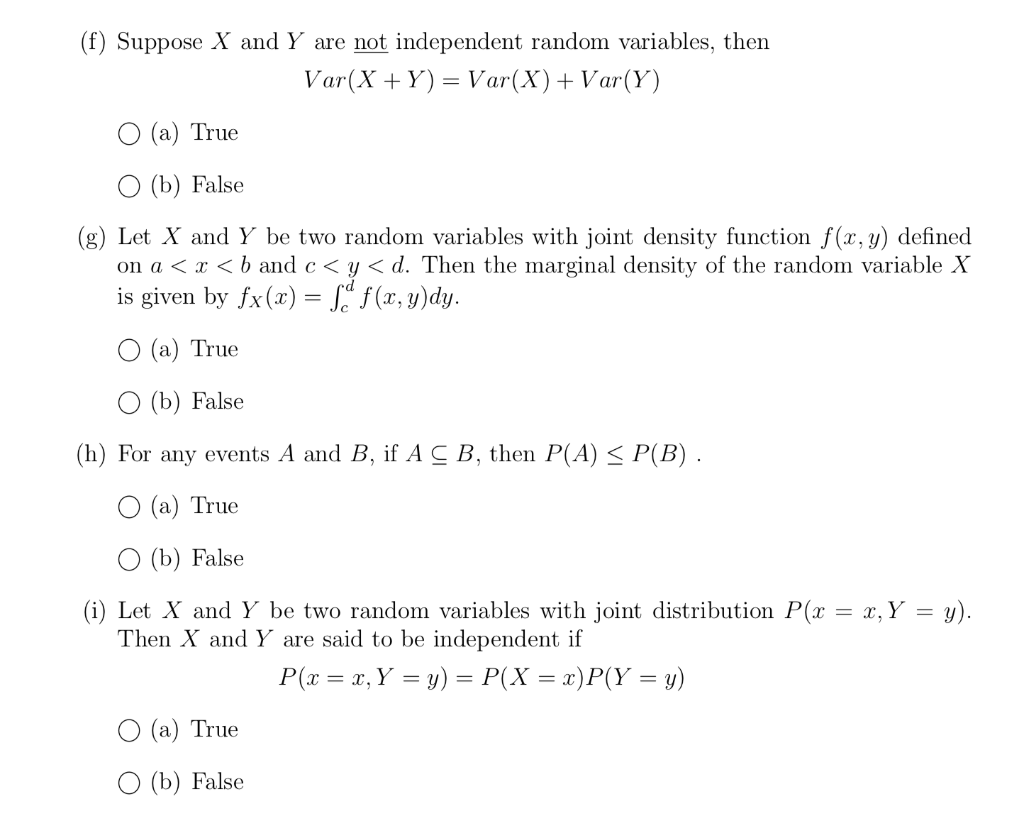 Solved (f) Suppose X and Y are not independent random | Chegg.com