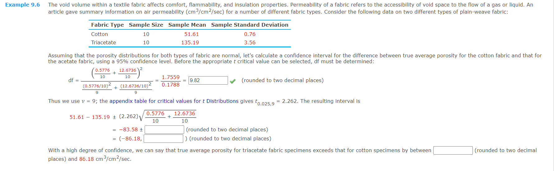 Solved Example 9.6 The void volume within a textile fabric | Chegg.com