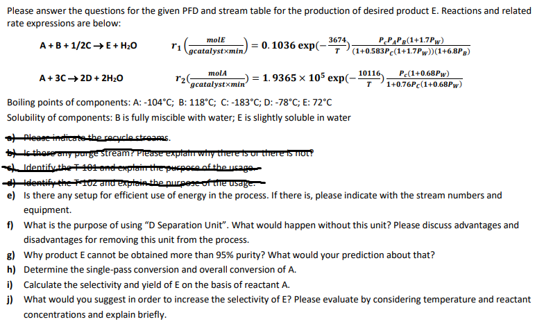 Please answer the questions for the given PFD and | Chegg.com