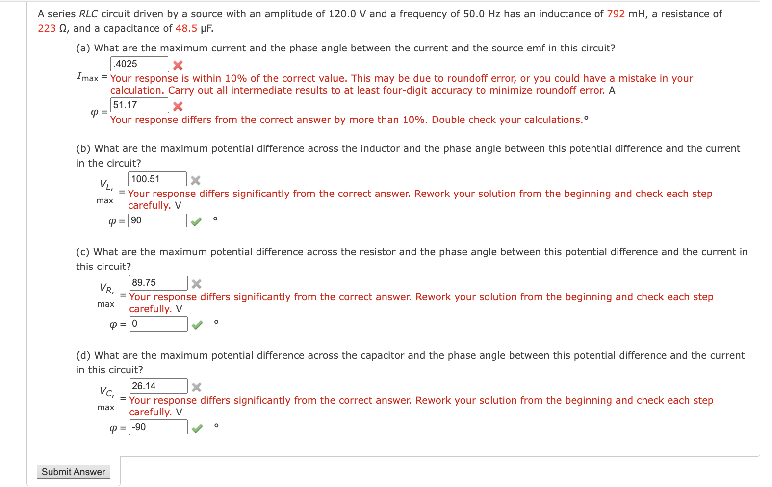 Solved A series RLC circuit driven by a source with an | Chegg.com
