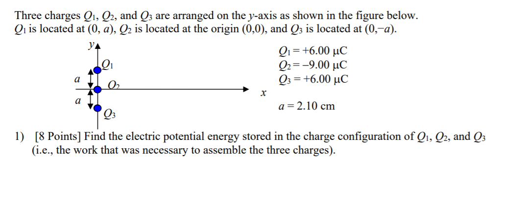Solved Three charges Q1, Q2, and Q3 are arranged on the | Chegg.com