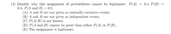 Solved (4) Identify why this assignment of probabilities | Chegg.com