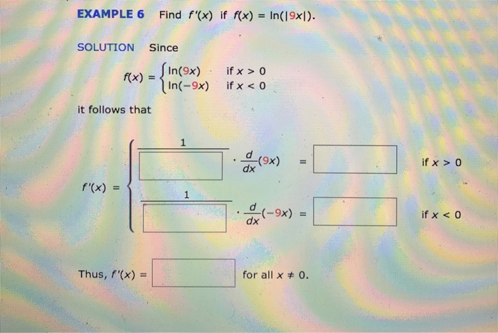 Solved EXAMPLE 6 Find f(x) if /(x)=ln(19x1). SOLUTION Since | Chegg.com