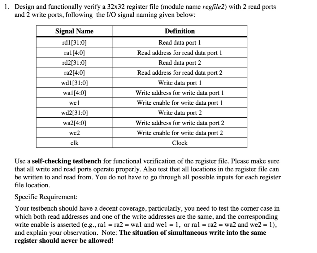 1. Design and functionally verify a 32x32 register | Chegg.com