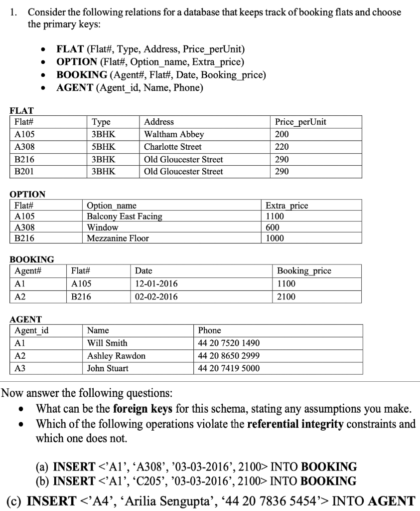 Solved 1. Consider the following relations for a database | Chegg.com