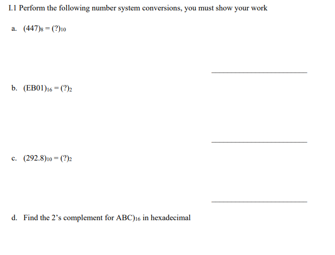 Solved 11 Perform The Following Number System Conversions 