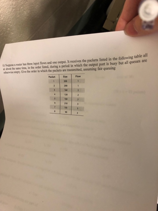 Solved able all in Suppose a router has three input flows | Chegg.com