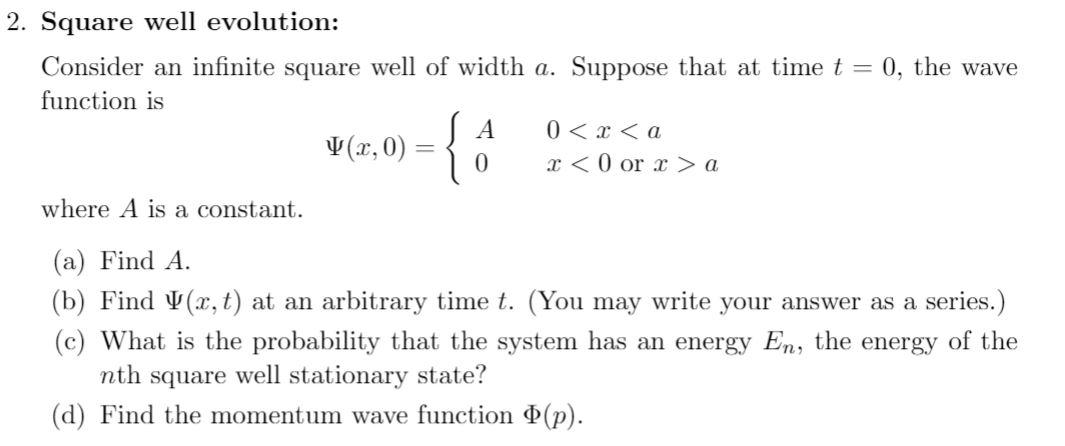 Solved 2 Square Well Evolution Consider An Infinite Square