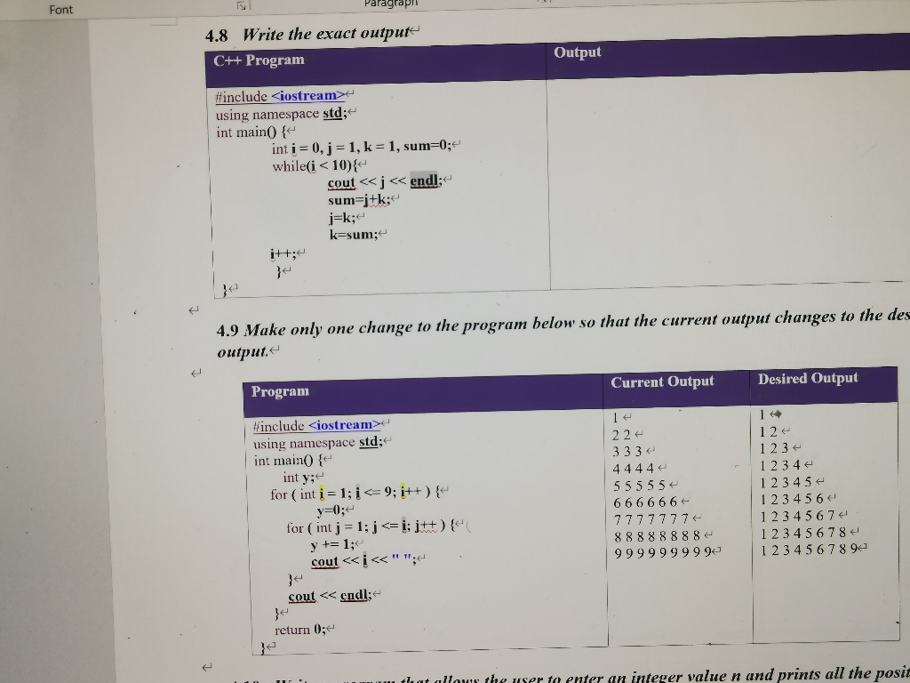 Solved Font Paragraph 48 Write The Exact Output C Program 9688