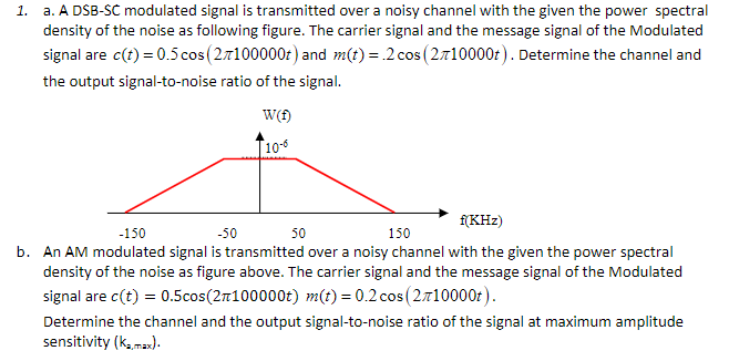 Solved 1. a. A DSB-SC modulated signal is transmitted over a | Chegg.com