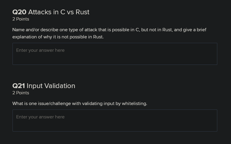 Solved Q20 Attacks in C vs Rust 2 Points Name and/or | Chegg.com
