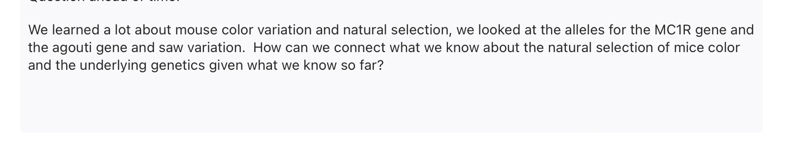 Solved We learned a lot about mouse color variation and | Chegg.com