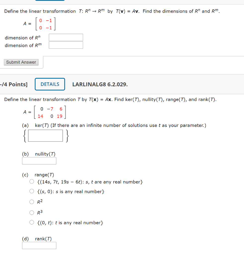 Solved Define The Linear Transformation T Rn → Rm By T V
