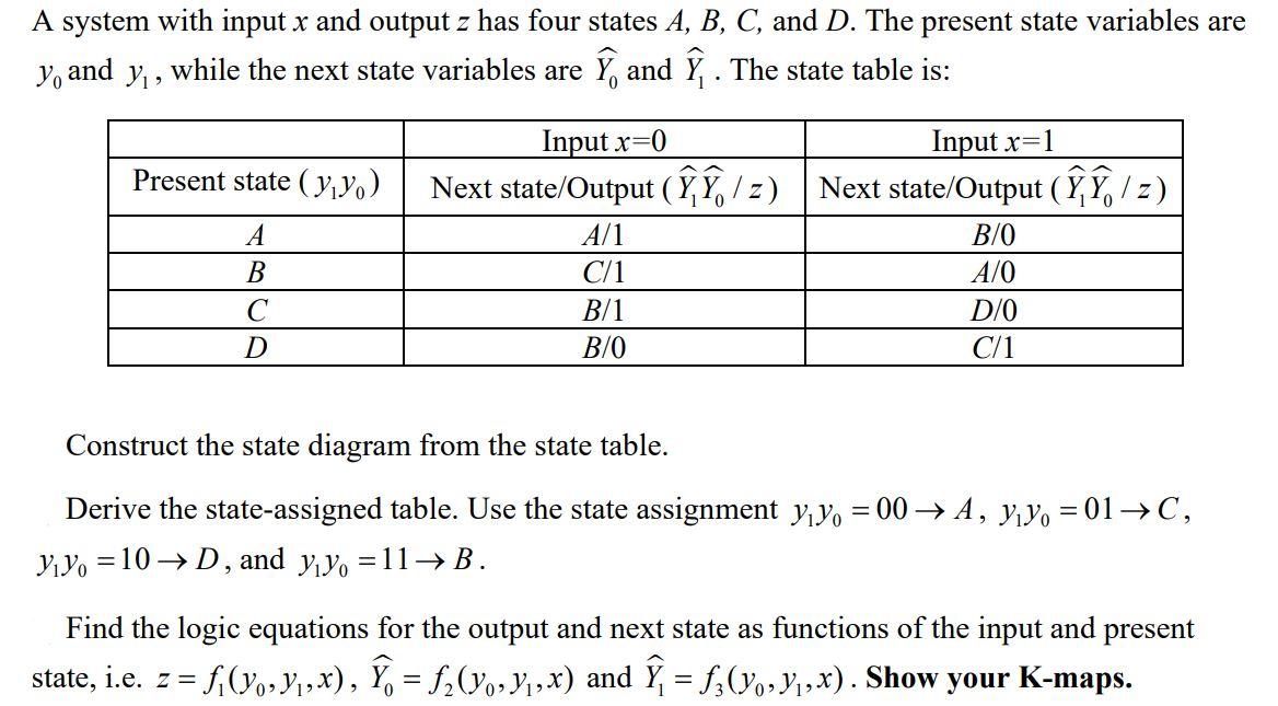 Solved A system with input x and output z has four states A, | Chegg.com