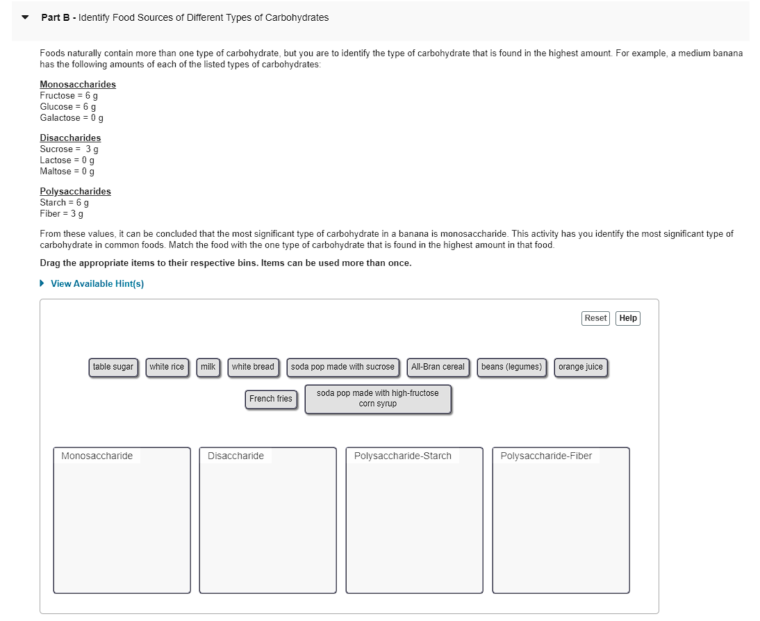 Solved Part B - ﻿Identify Food Sources of Different Types of | Chegg.com