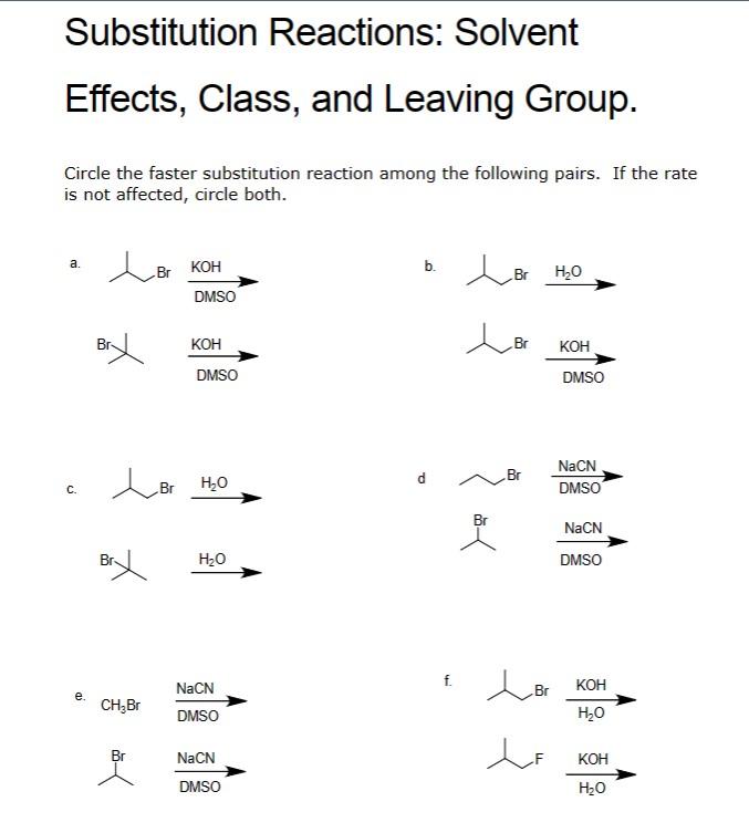 Solved Substitution Reactions: Solvent Effects, Class, and | Chegg.com