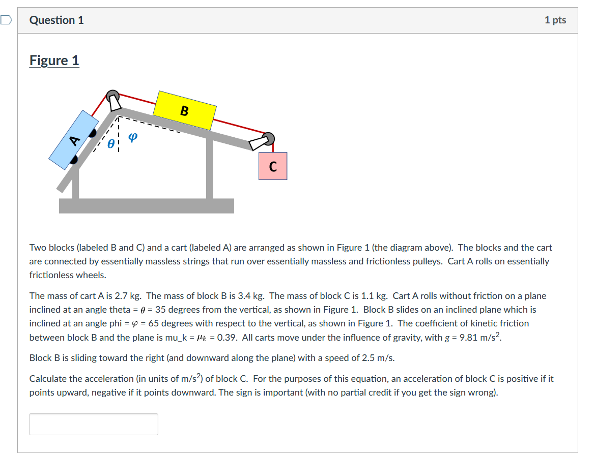 Solved Question 1 1 pts Figure 1 B C Two blocks (labeled B | Chegg.com