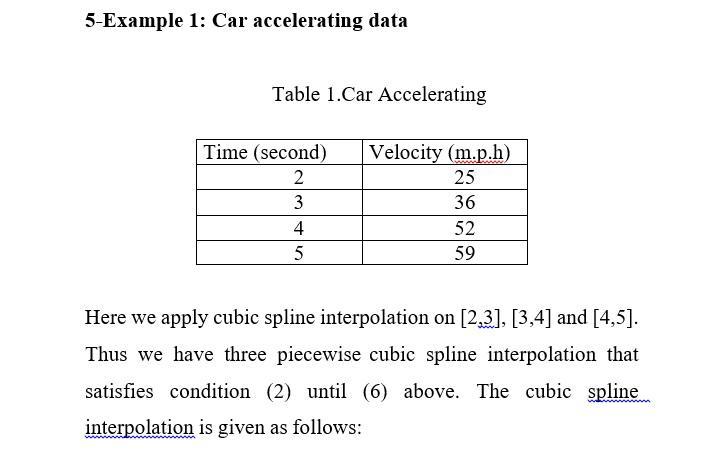 Solved 5-Example 1: Car accelerating data Table 1.Car | Chegg.com