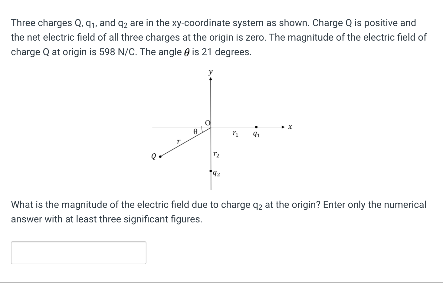 Solved Three charges Q, 91, and q2 are in the xy-coordinate | Chegg.com