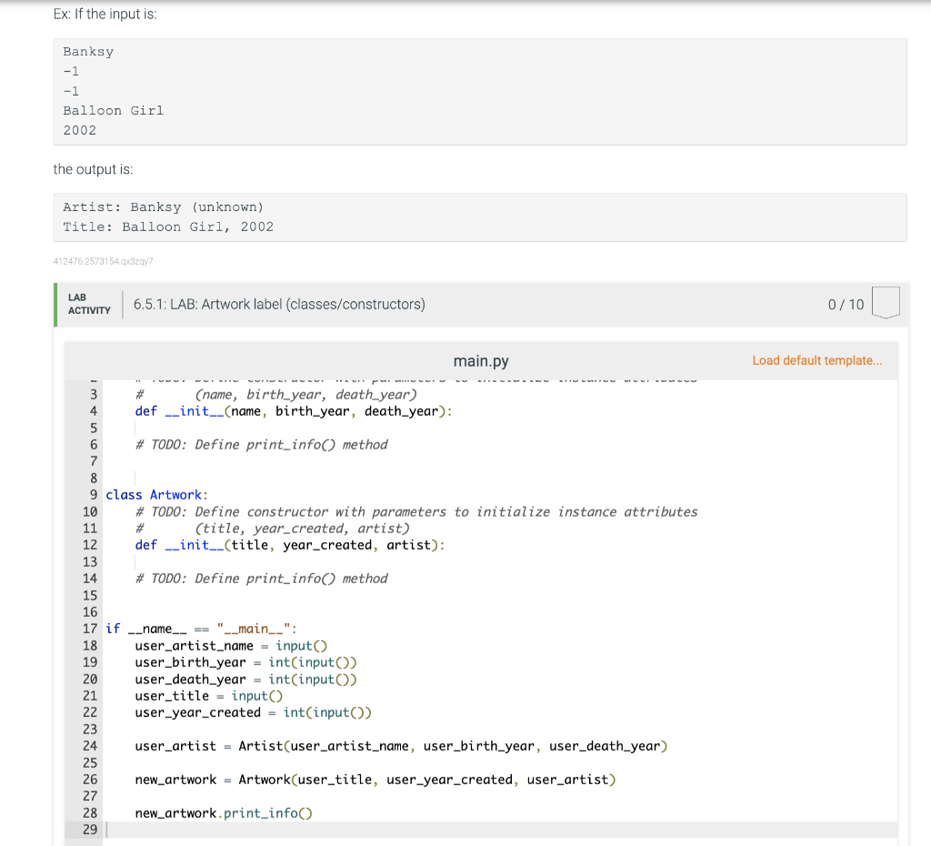 Solved Define the Artist class with a constructor to | Chegg.com