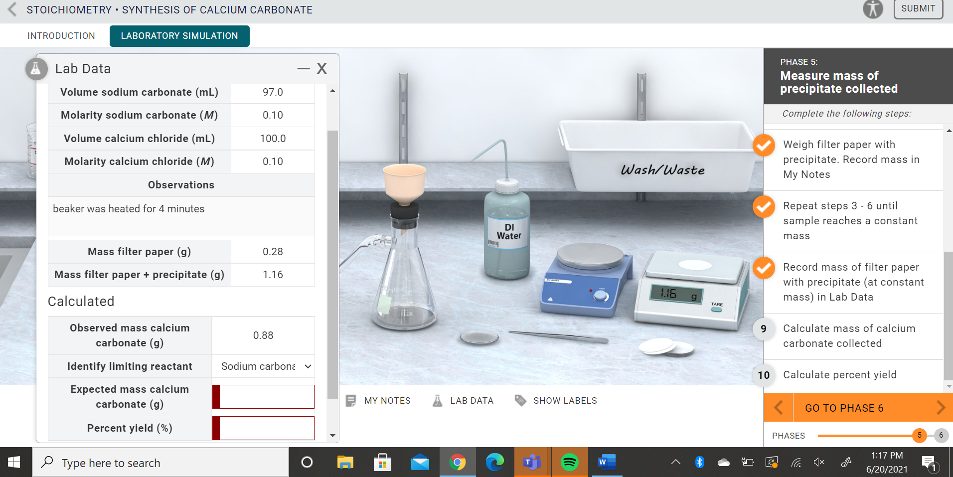 Solved I I Need to know expected mass calcium carbonate and | Chegg.com